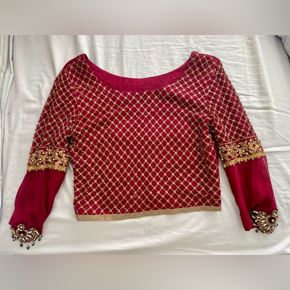 Maria B | Dresses | Maria B Pakistani Designer Maroon Embellished Saree ...